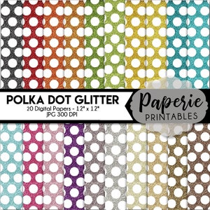 Polka Dot Glitter Digital Paper - 12x12 Digital Scrapbooking Paper - 20 ...