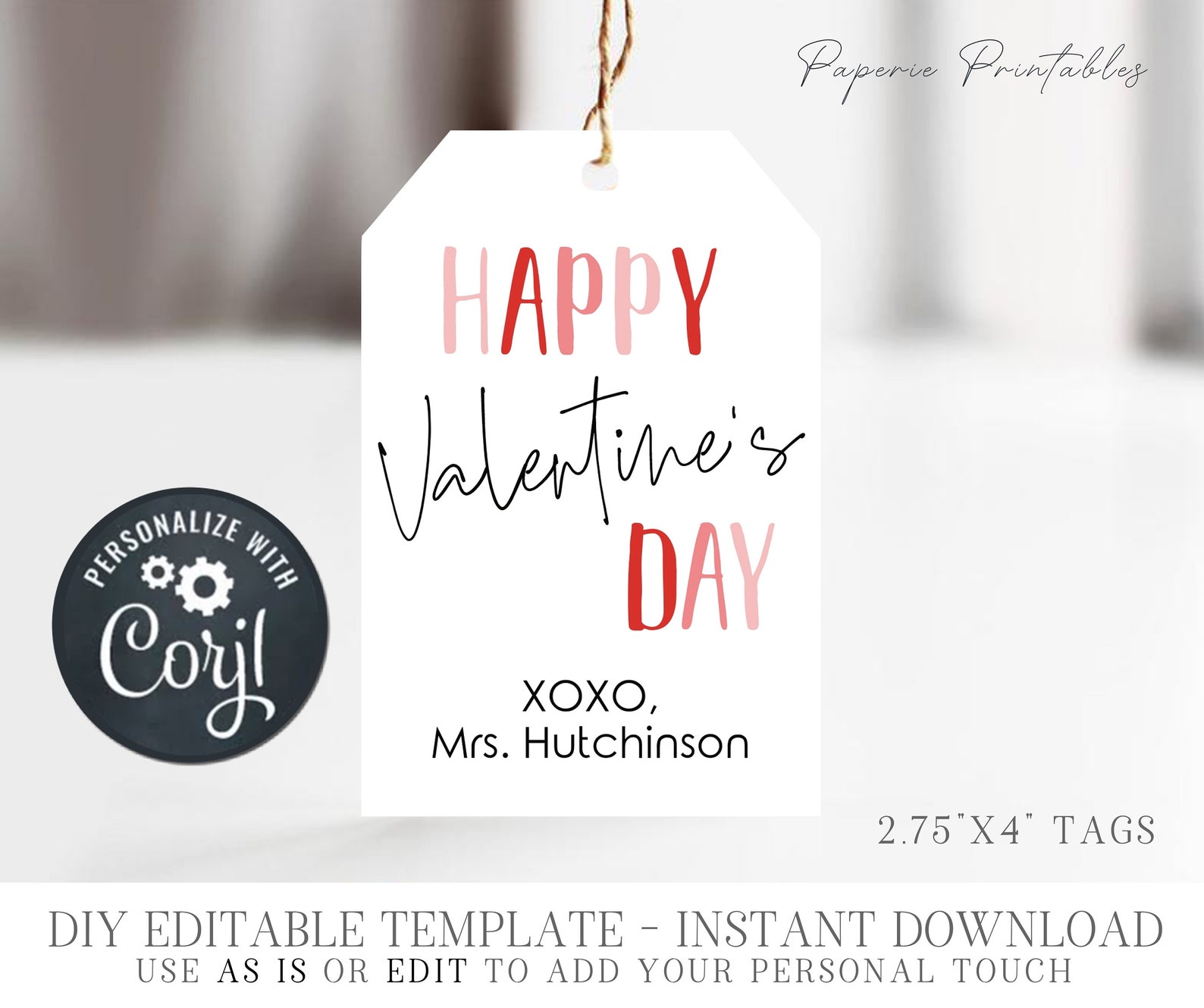 Editable Valentine's Day Gift Tag Happy Valentine's | Etsy