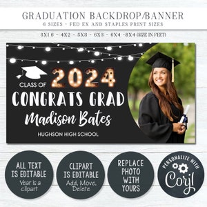 EDITABLE Graduation Backdrop. Graduation Banner, Graduation Yard Sign ...