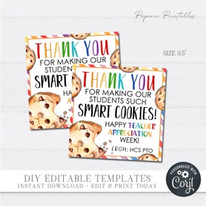 EDITABLE Cookie Teacher Appreciation Gift Tag, Thank You Teacher ...