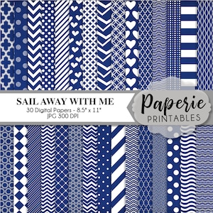 Cobalt Blue & White Pattern Digital Paper - 8.5x11 Digital Scrapbooking ...