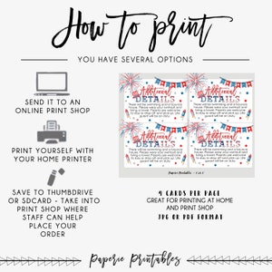 Editable 4th of July Birthday Insert Cards, Additional Details Template ...