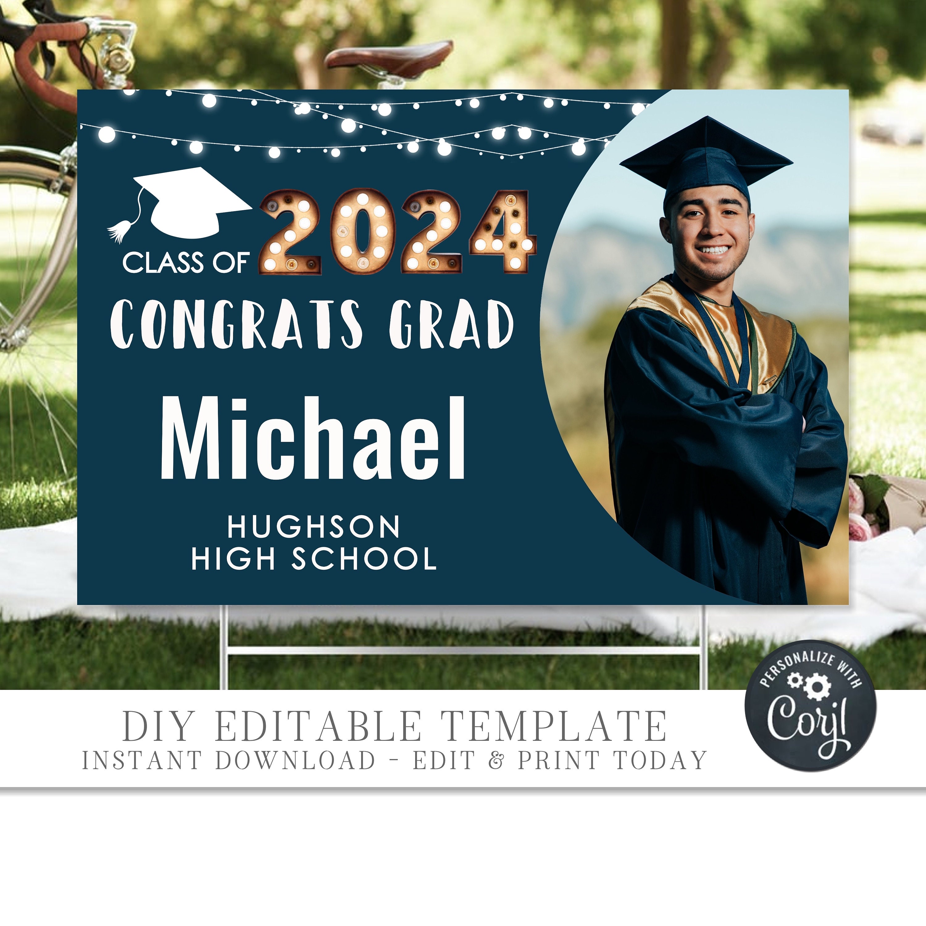 Editable Graduation Yard Sign: Class of 2024, Photo Option (DIY Corjl ...