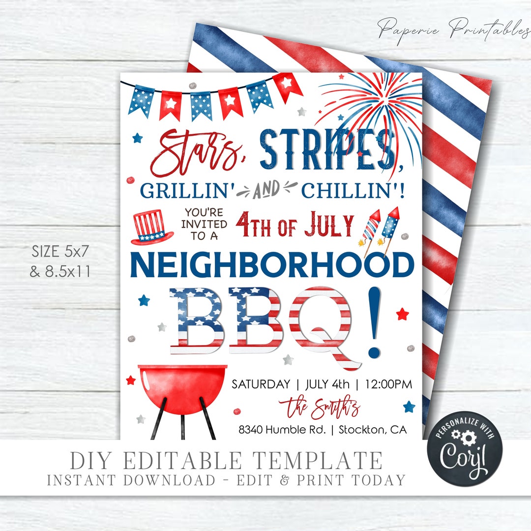 Editable 4th of July BBQ Invitation: Stars & Stripes (digital Download ...