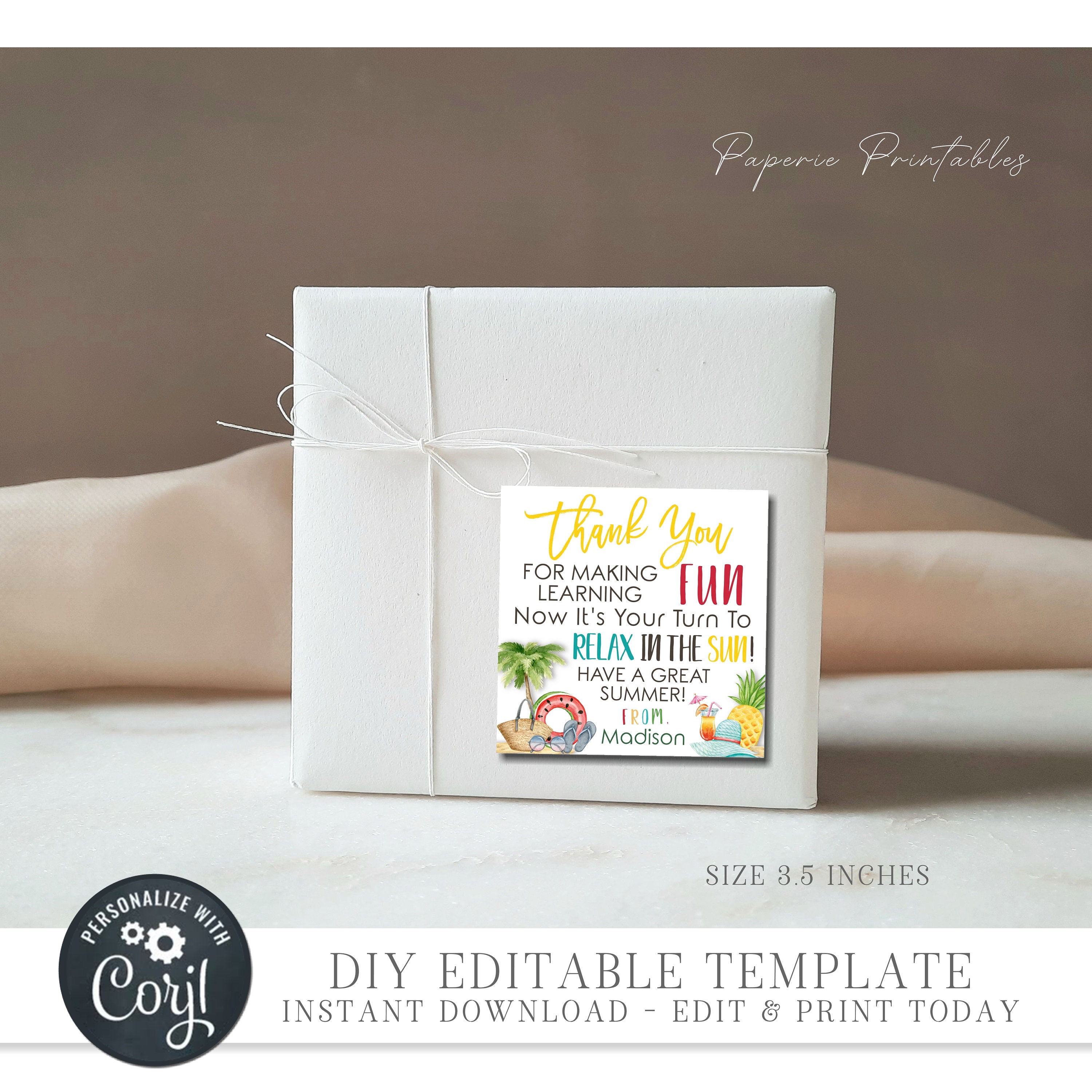 EDITABLE End of School Teacher Gift Tags, Teacher Appreciation Gift ...