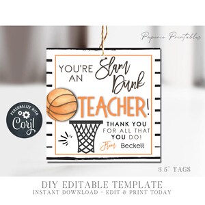 EDITABLE Teacher Appreciation Gift Tag Basketball Teacher - Etsy