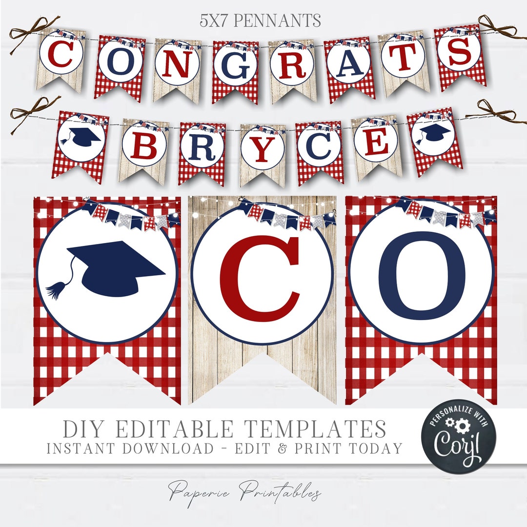 EDITABLE Graduation Congratulations Banner, Graduation Pennant Banner ...
