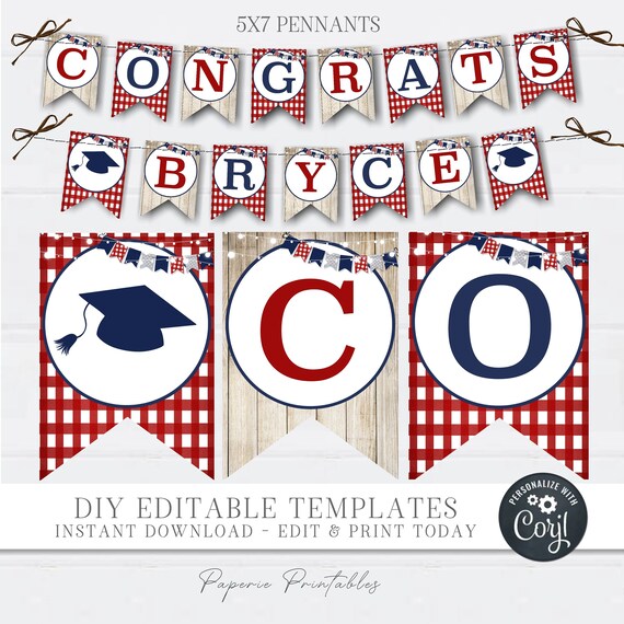 EDITABLE Graduation Congratulations Banner Graduation Pennant - Etsy
