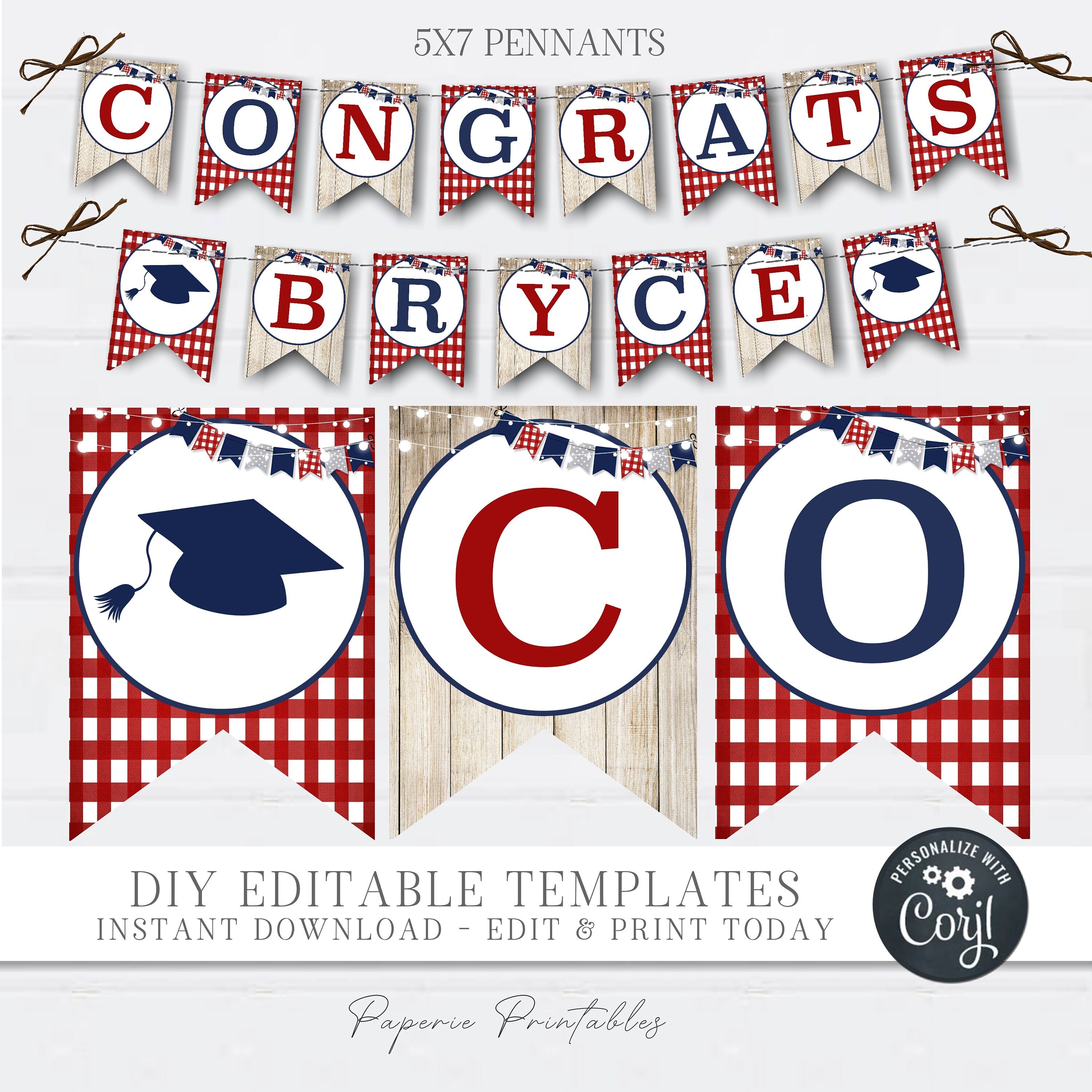 EDITABLE Graduation Congratulations Banner Graduation Pennant - Etsy