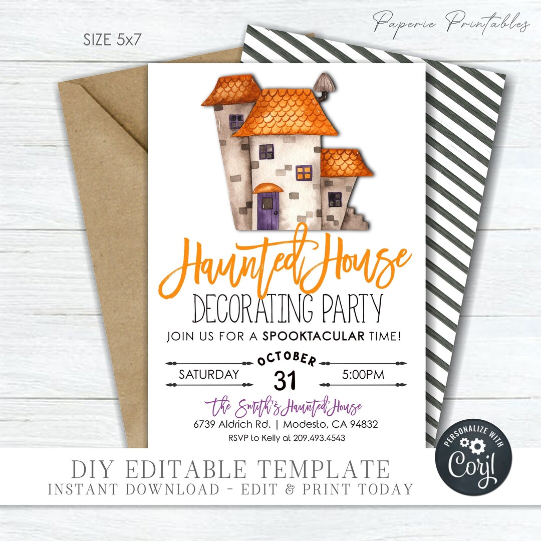 EDITABLE Haunted House Decorating Party Invitation, Halloween Party ...