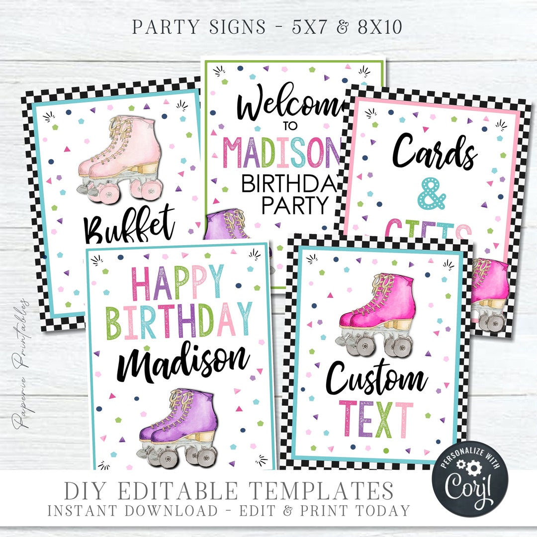 Editable Roller Skating Party Signs, Skating Party Signs, Birthday ...