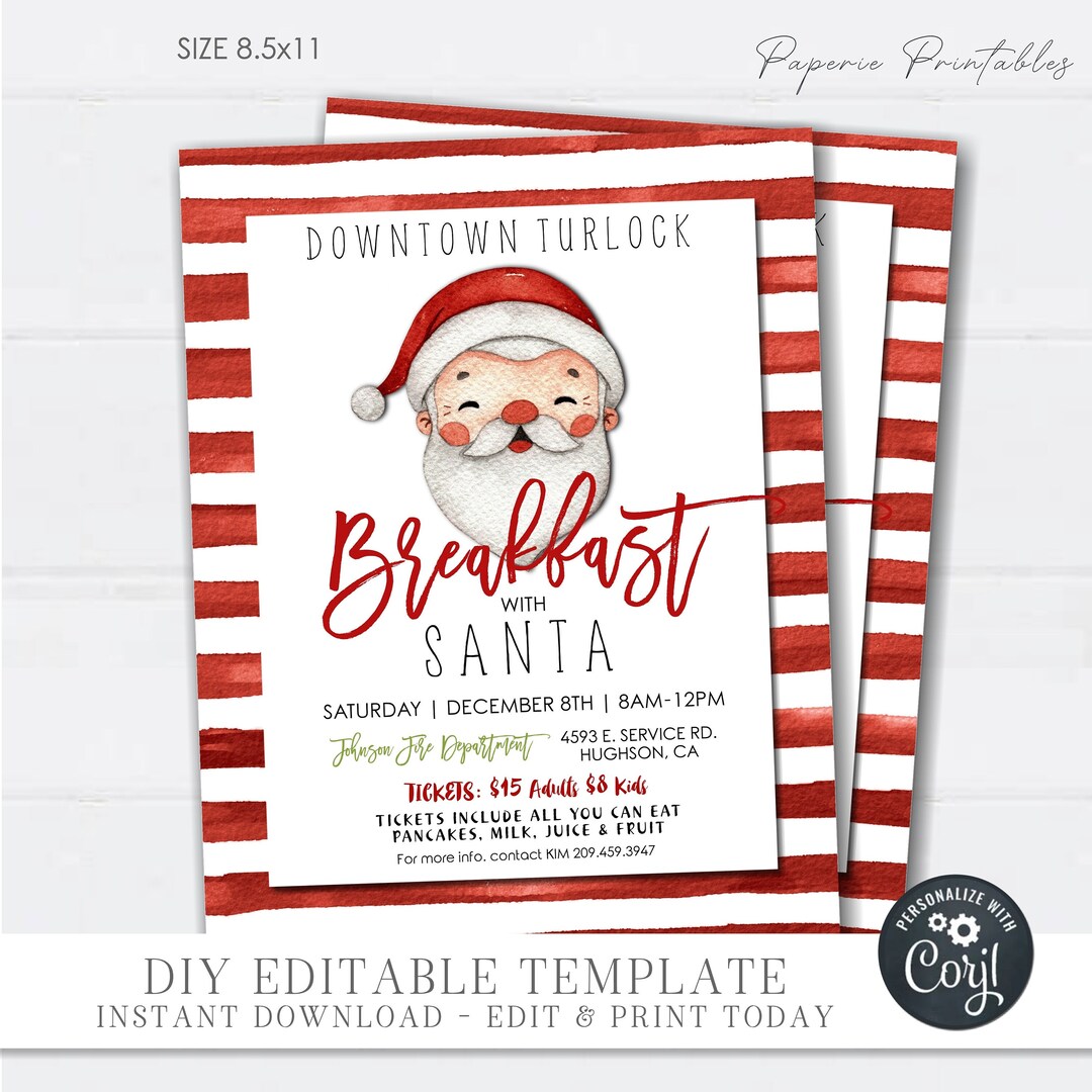 EDITABLE Breakfast With Santa Template, Breakfast With Santa Flyer ...
