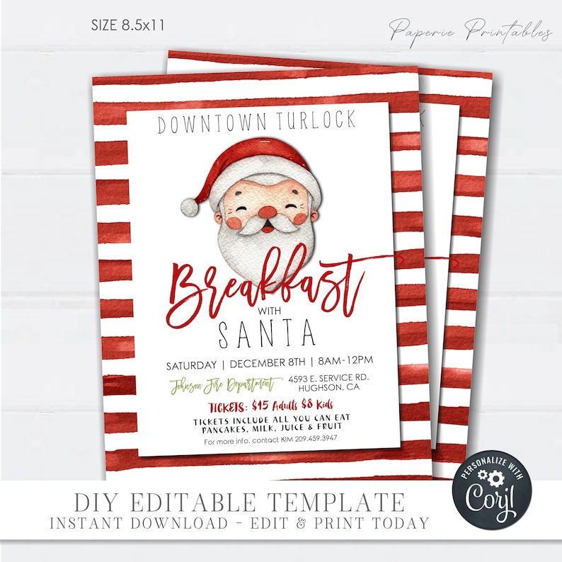 Editable Breakfast With Santa Flyer Template (8.5x11) (DIY Corjl) - Etsy