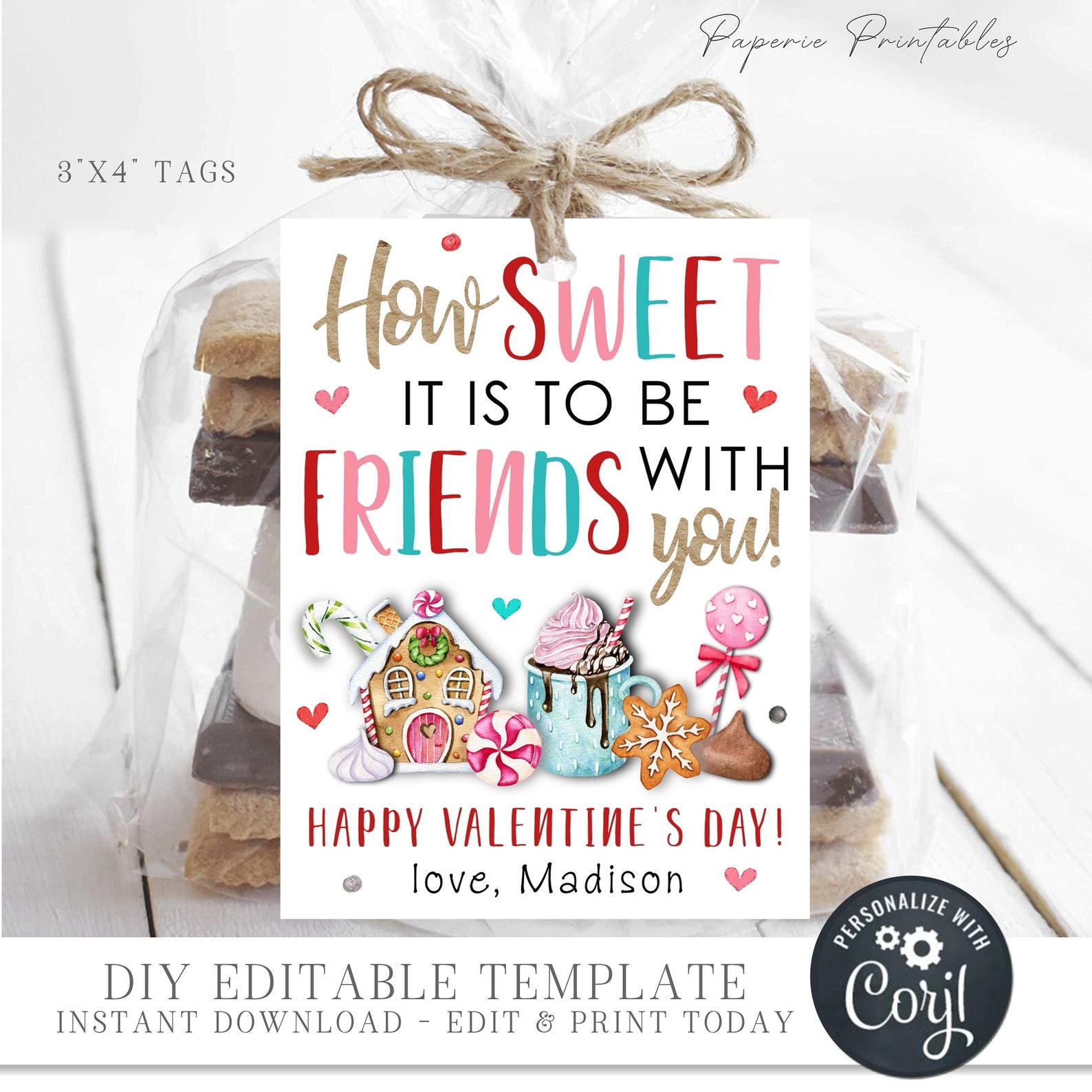 Editable Valentine's Day Sweet Treats Tag: DIY Corjl Template (digital ...