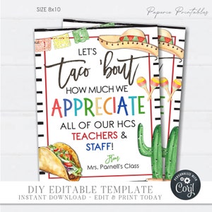 Taco 'bout Teacher Appreciation Sign: Editable Table Decor (digital ...