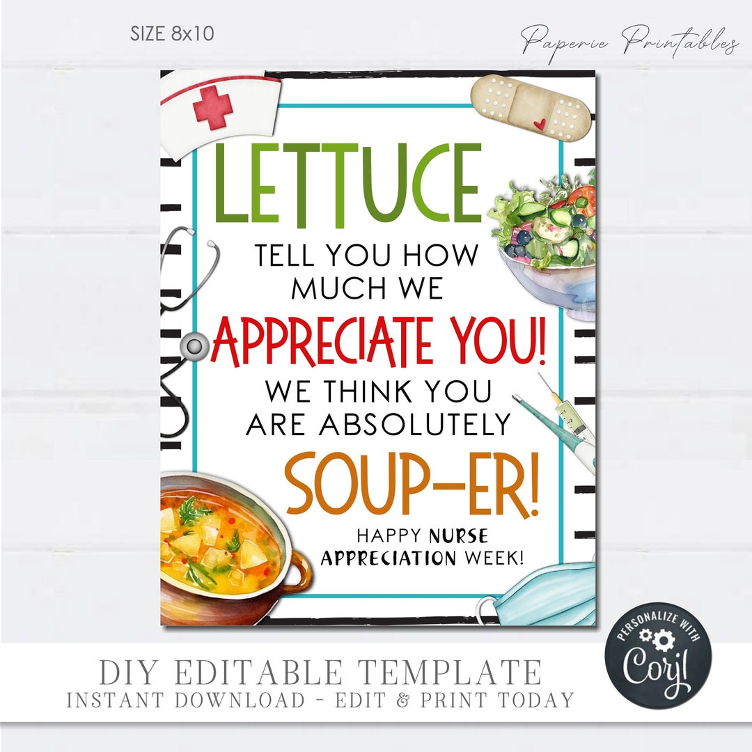 EDITABLE Nurse Soup & Salad Bar Appreciation Sign, Thank You Nurse ...