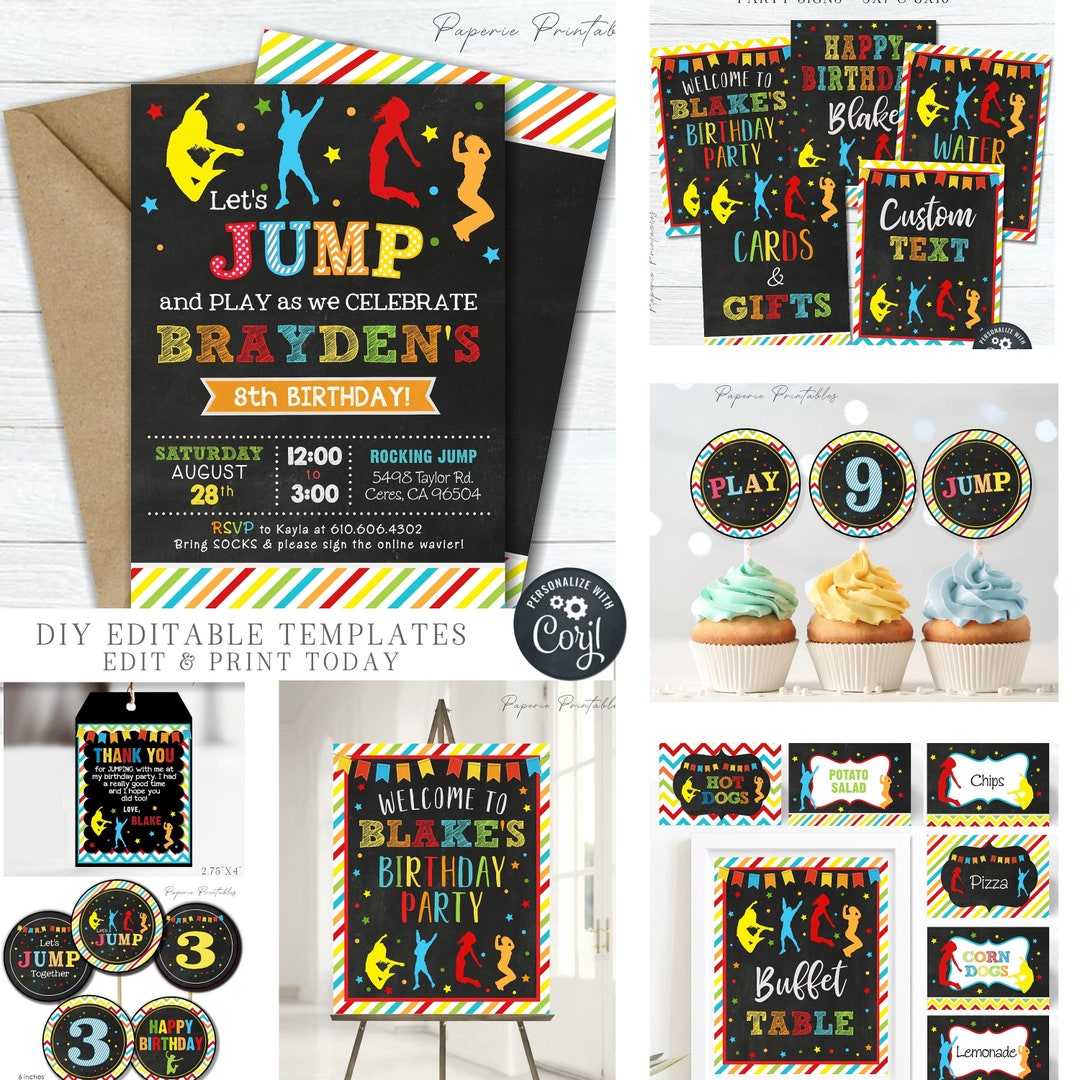 EDITABLE Let's Jump Birthday Bundle, Let's Jump Invitation, Let's Jump ...