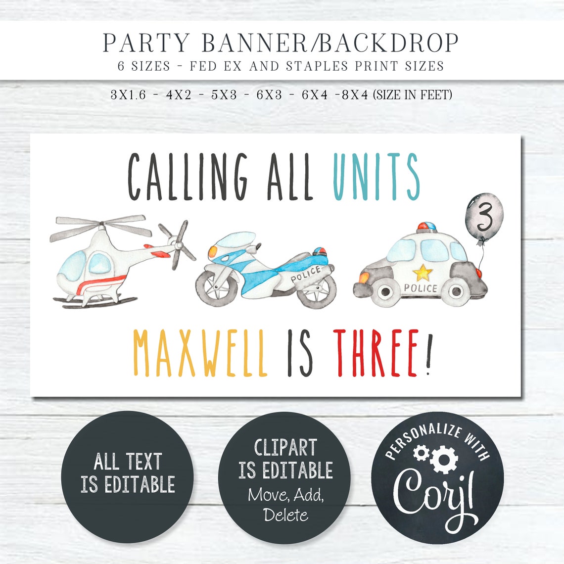 EDITABLE Police Birthday Decorations Law Enforcement Birthday - Etsy