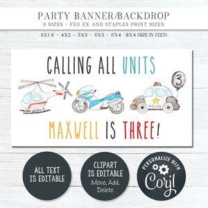 EDITABLE Police Birthday Decorations, Law Enforcement Birthday Backdrop ...