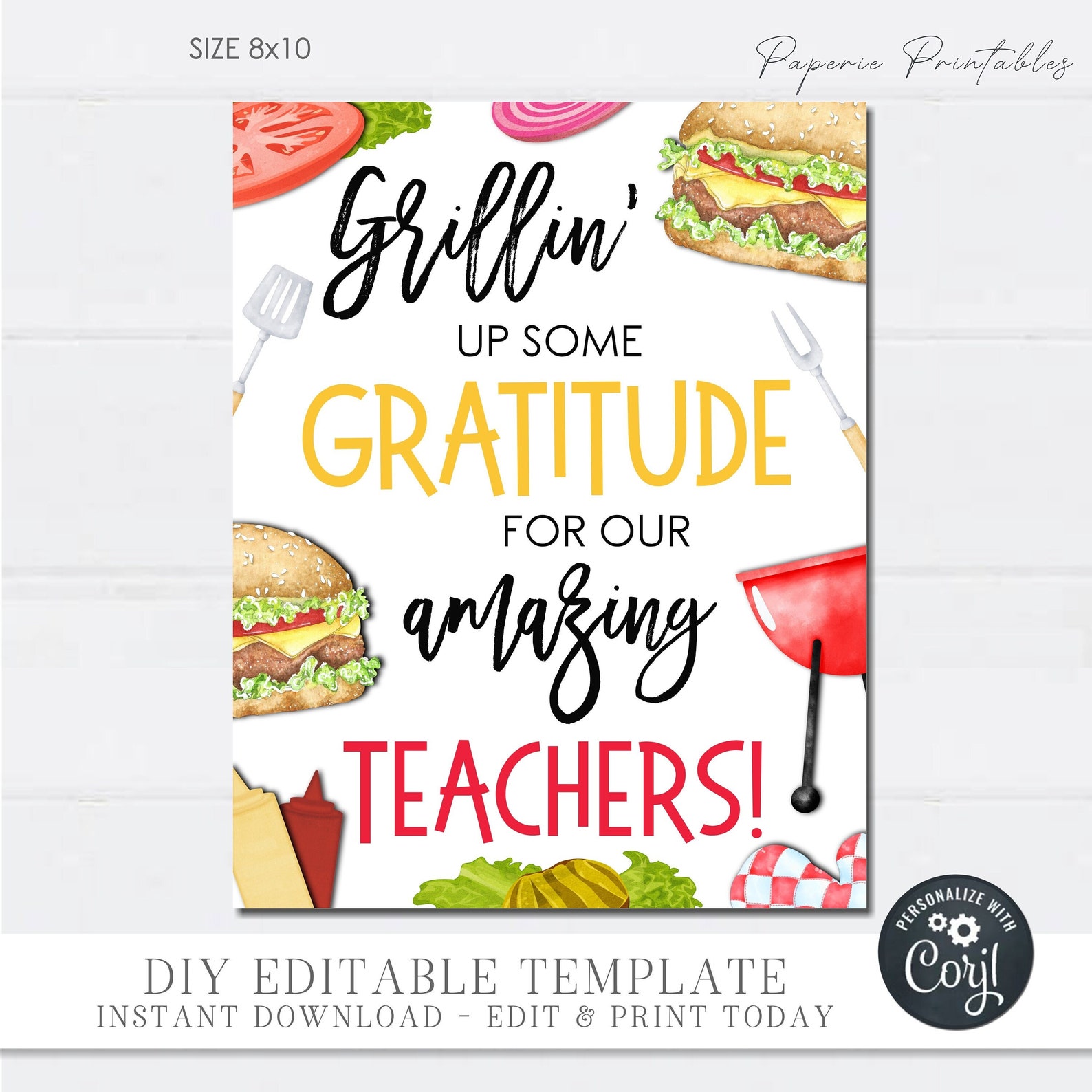 Editable Hamburger Teacher Appreciation Sign: Grillin' Gratitude (DIY ...