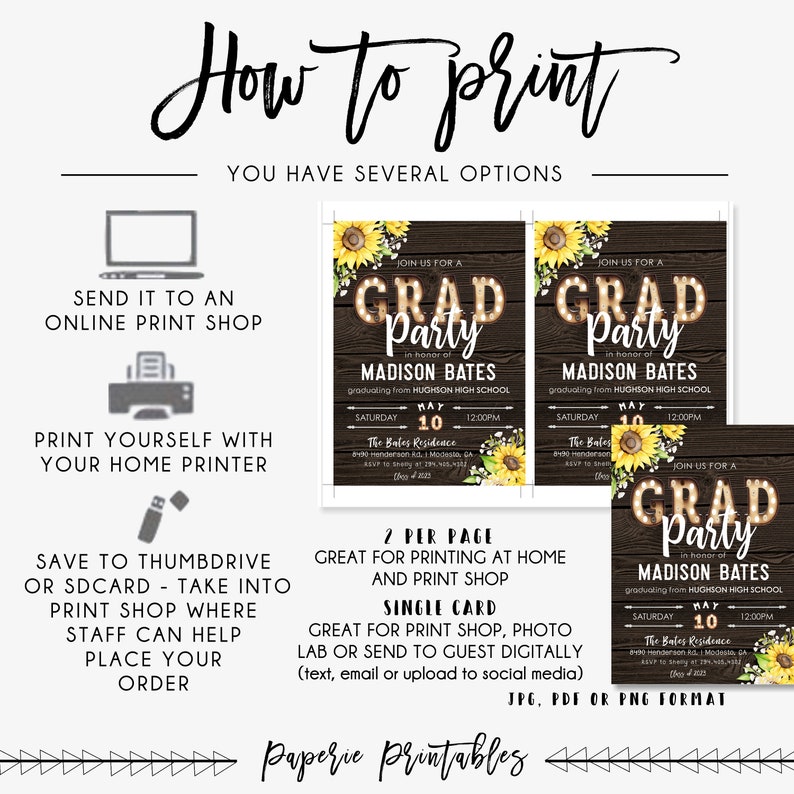 EDITABLE Sunflower Grad Party Template Sunflower Graduation - Etsy