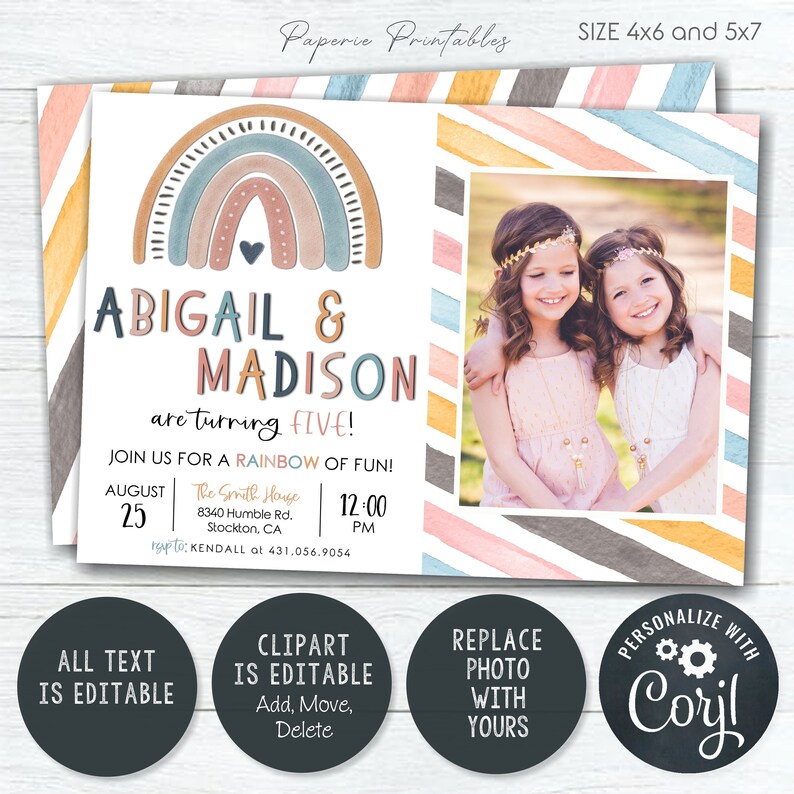 EDITABLE Boho Rainbow Birthday Invitation Rainbow Invitation - Etsy