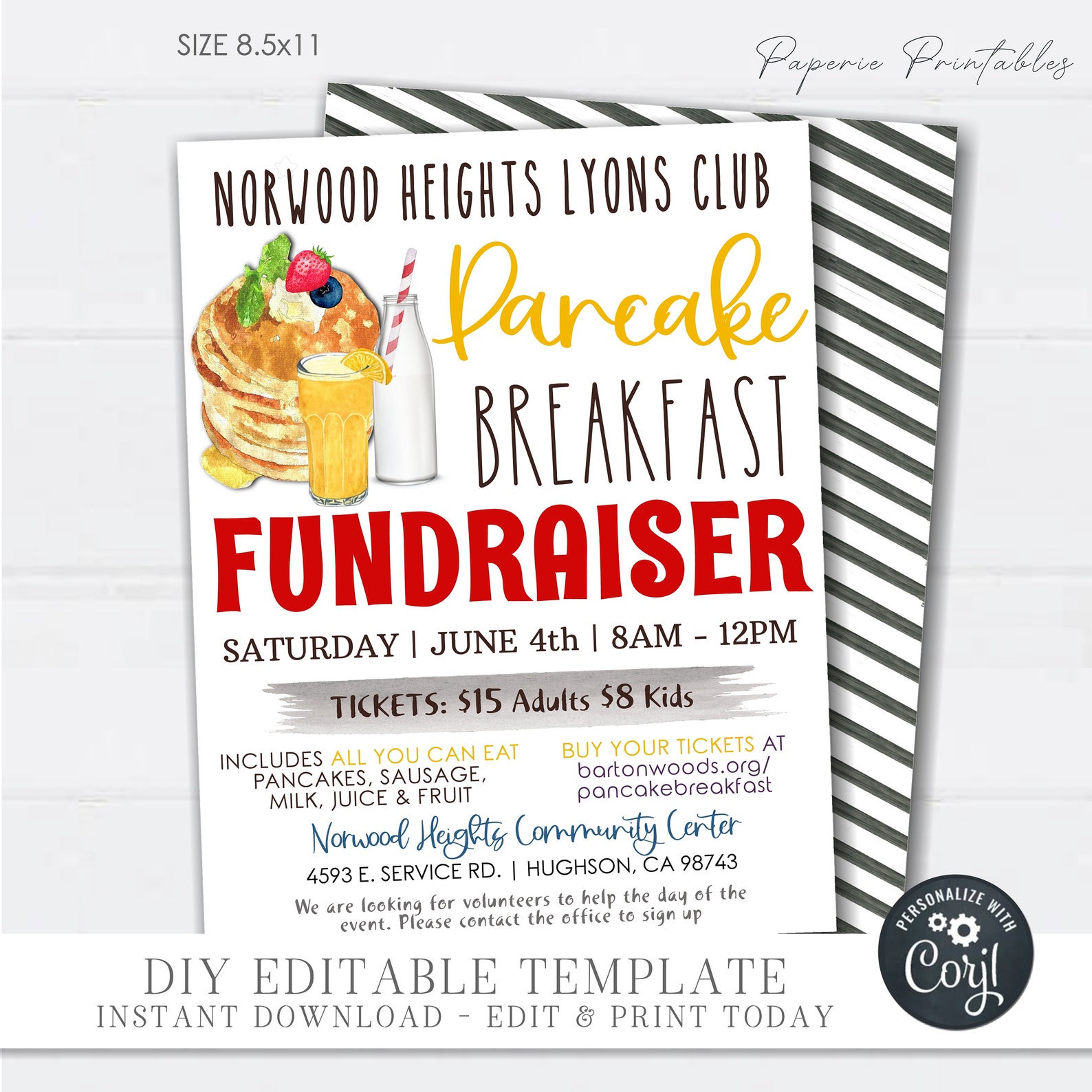 EDITABLE Pancake Breakfast Invitation Pancake Breakfast Flyer - Etsy