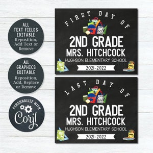 EDITABLE First Day of School Sign, Last Day of School Sign, 2021-2022 ...