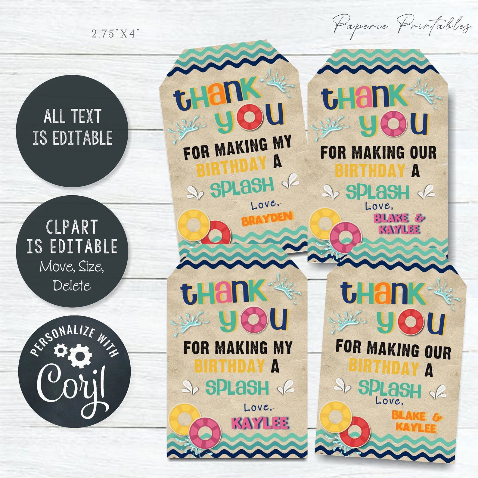 Editable Pool Party Birthday Party Favor Tags Pool Party - Etsy
