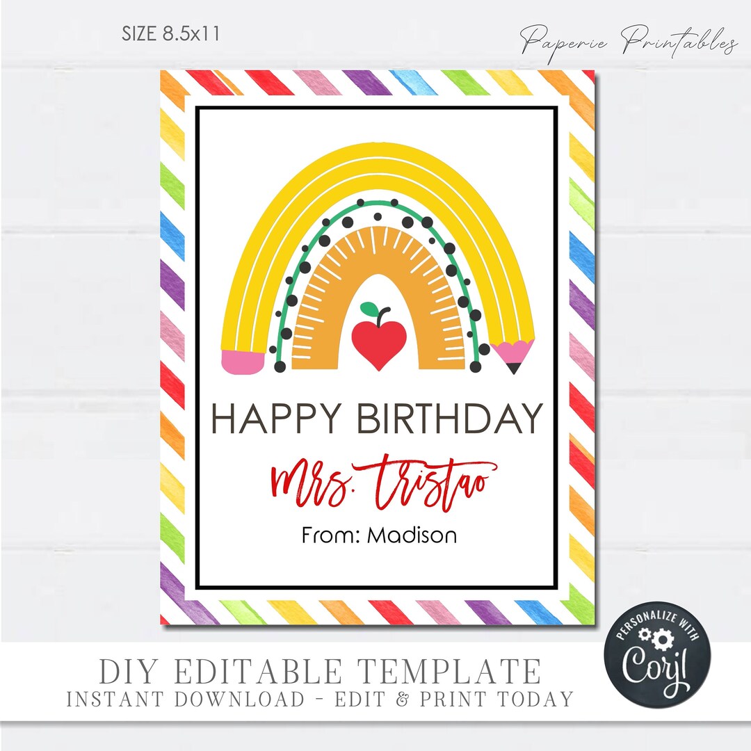 EDITABLE Teacher Birthday Sign, Teacher Appreciation Sign, Happy ...