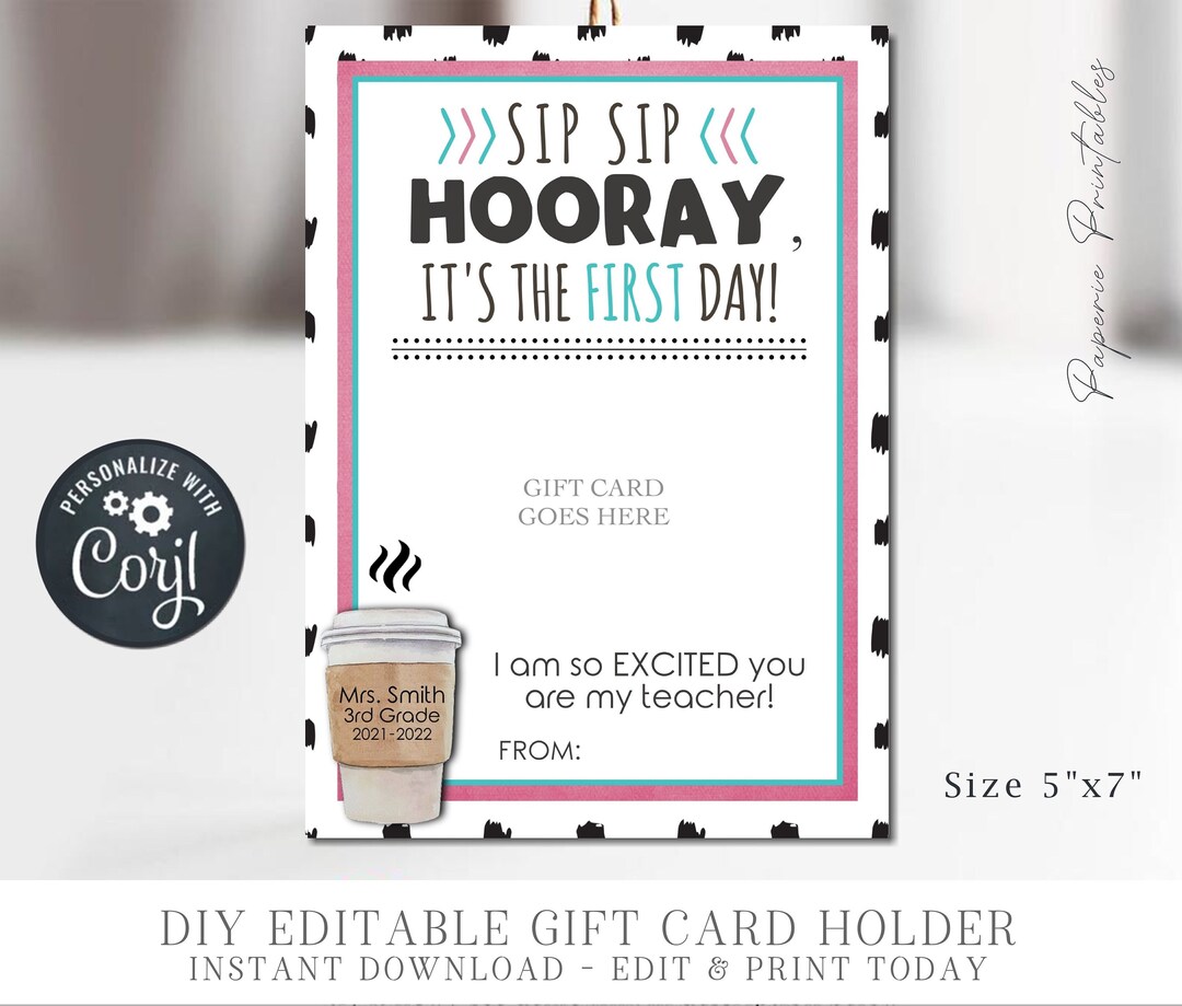 Editable Coffee Gift Card for Teacher: Back to School Printable (5x7 ...
