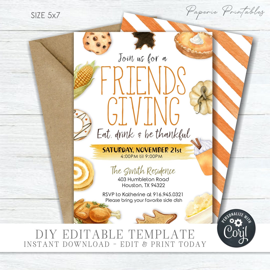 Editable Friendsgiving Invitation Template: Thanksgiving Feast (digital ...