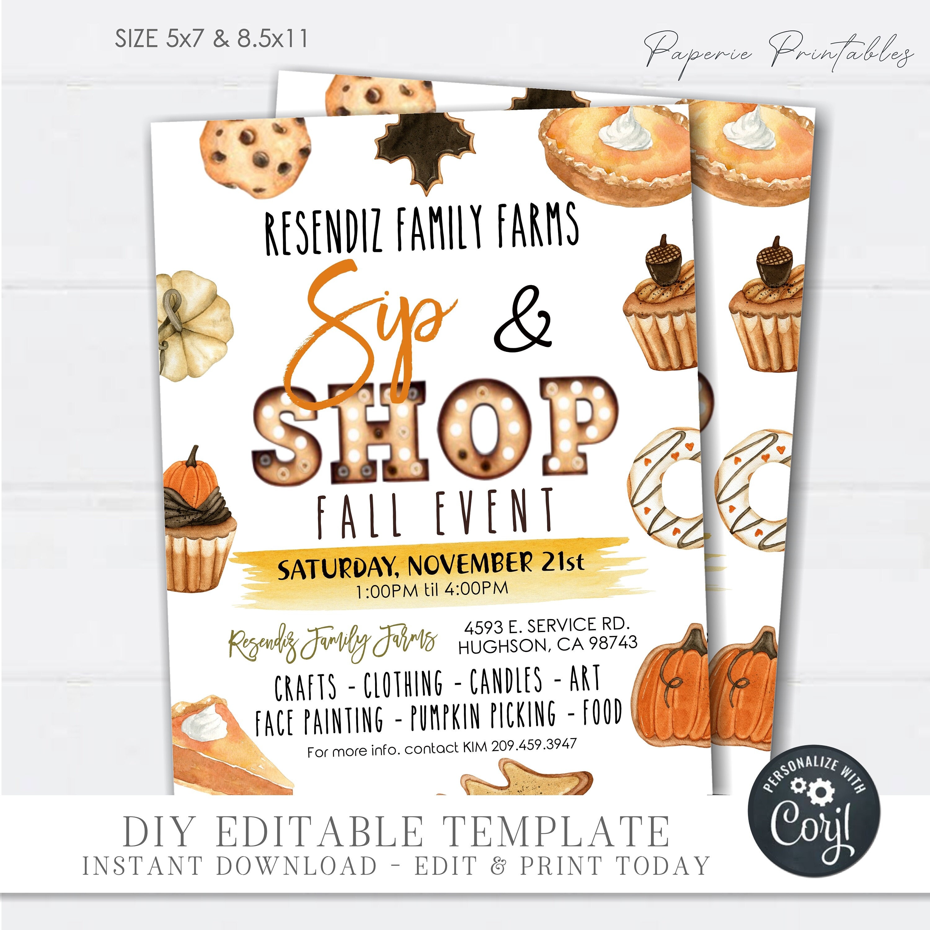 EDITABLE Fall Sip and Shop Flyer Sip and Shop Flyer | Etsy