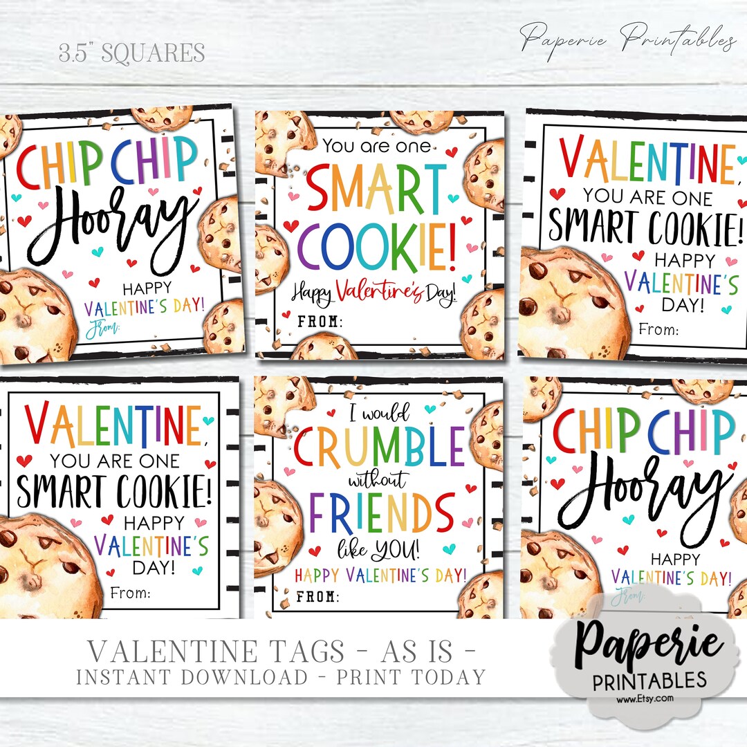 Cookie Valentine Tags, Kids Valentine Cards, Chip Chip Hooray Valentine ...
