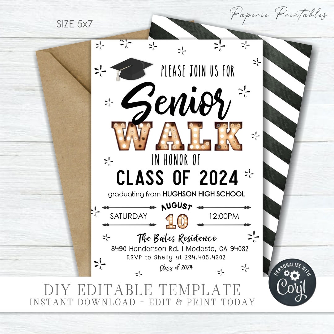 EDITABLE Senior Walk Graduation Invitation, Graduation Party Template ...