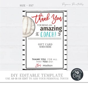 EDITABLE Volleyball Coach Appreciation Gift Card Holder, Coach ...
