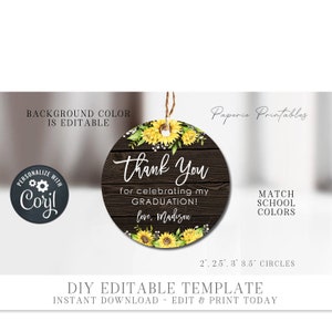 EDITABLE Graduation Gift Tags, Sunflower Graduation Tags, Graduation ...