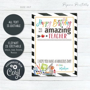 Editable Teacher Birthday Gift Card Holder (DIY Corjl Printable) - Etsy