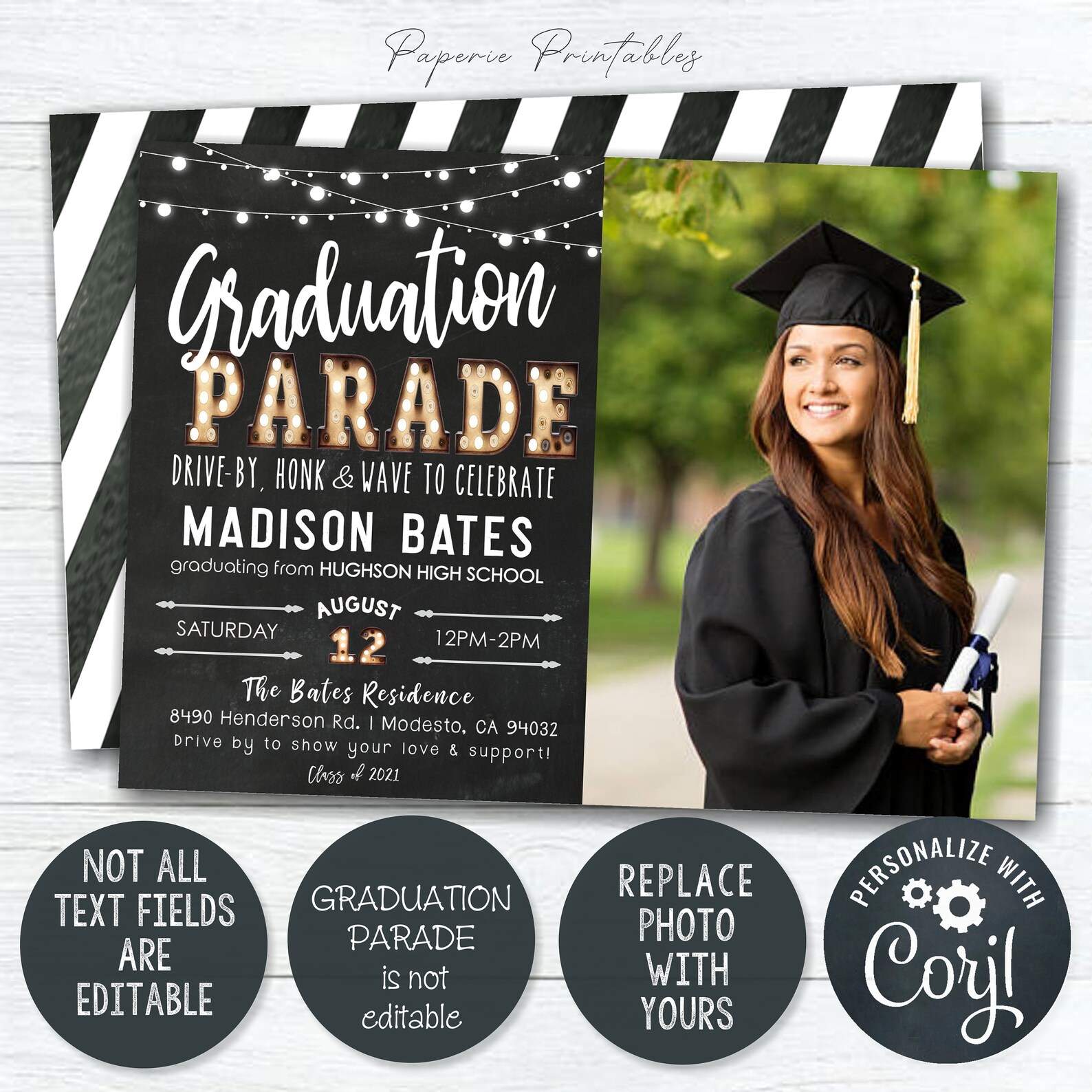 Editable Graduation Parade Invitation: Photo Option (DIY Corjl Template ...