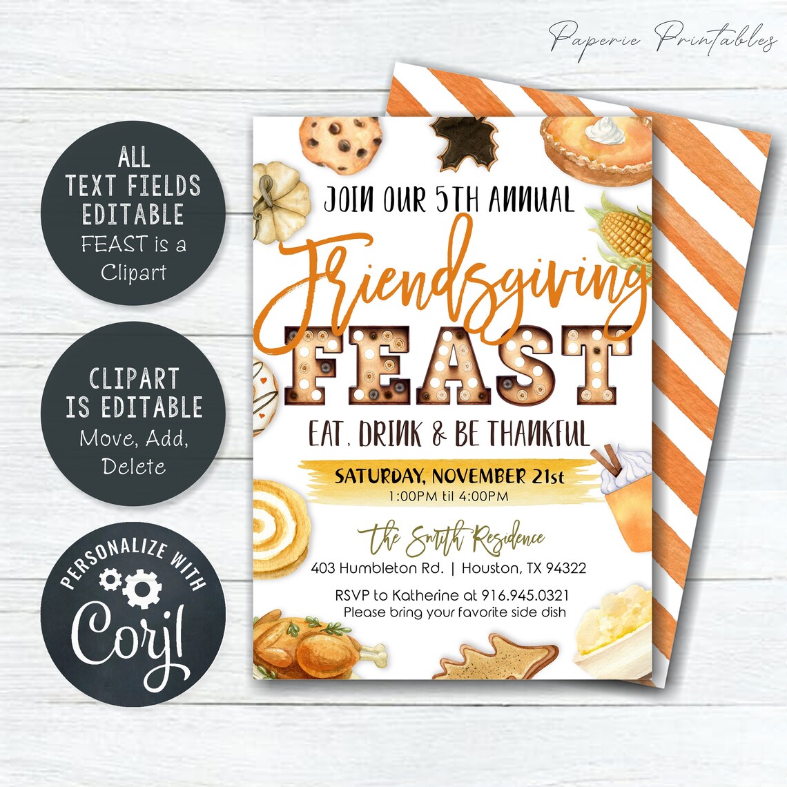 EDITABLE Friendsgiving Party Template Thanksgiving Dinner | Etsy
