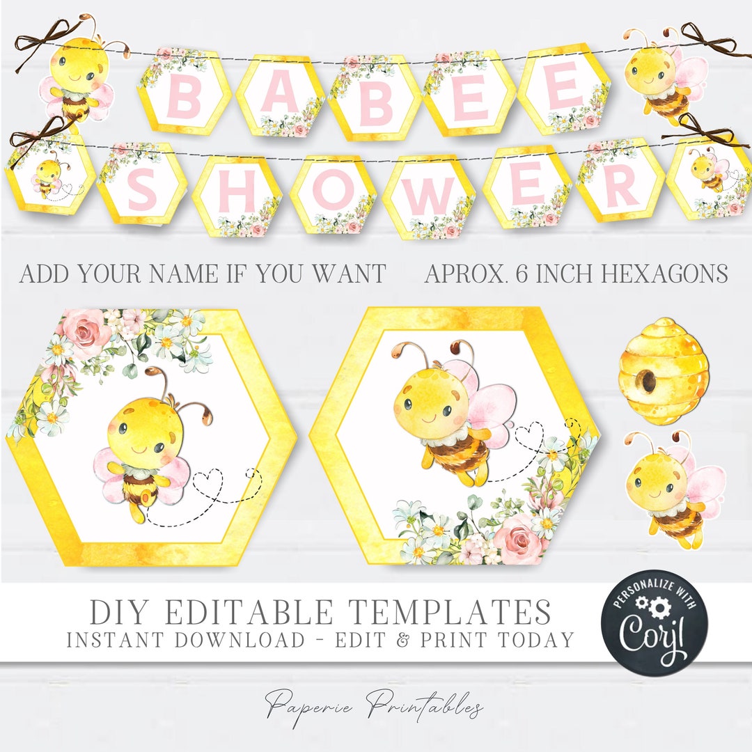 Bee Baby Shower Banner: Editable Hexagon Pennant (digital Download) # ...