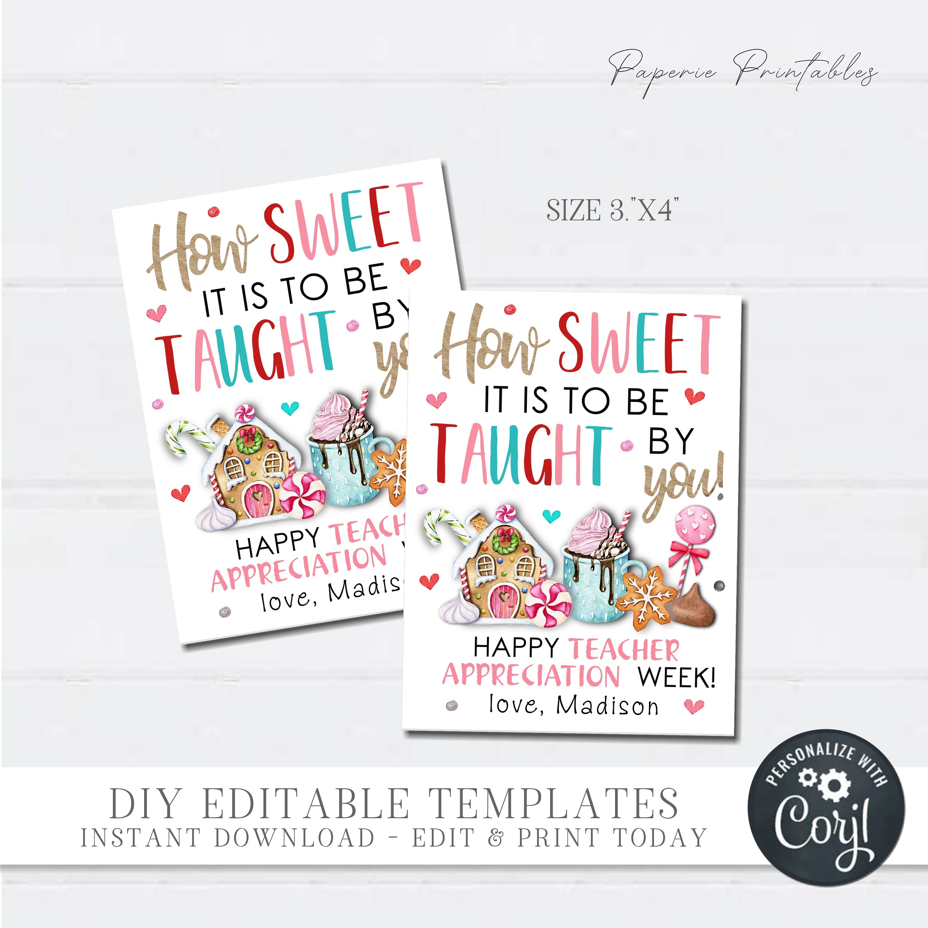 Editable Teacher Appreciation Gift Tag: Sweets Theme (digital Download ...