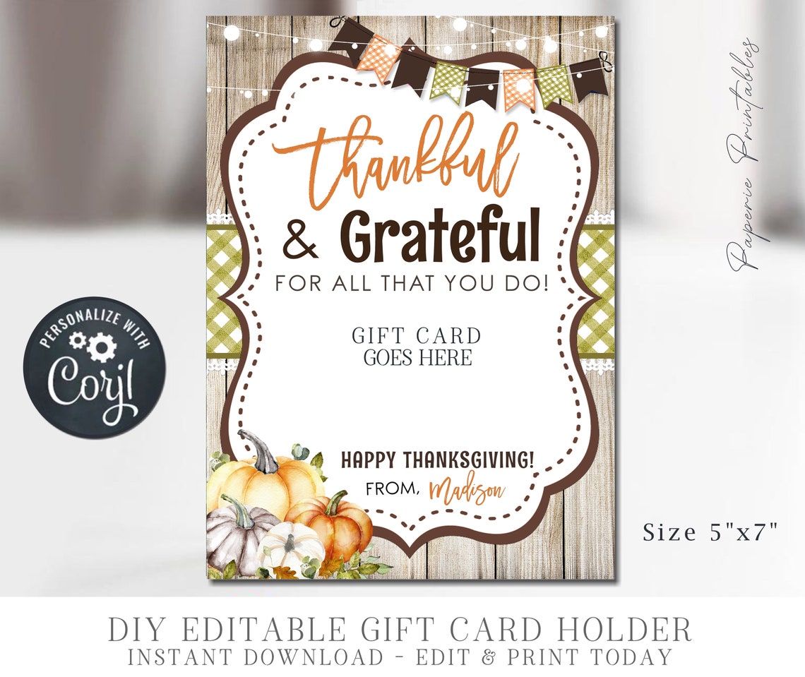EDITABLE Thanksgiving Gift Card Holder Thanksgiving Thanks a - Etsy