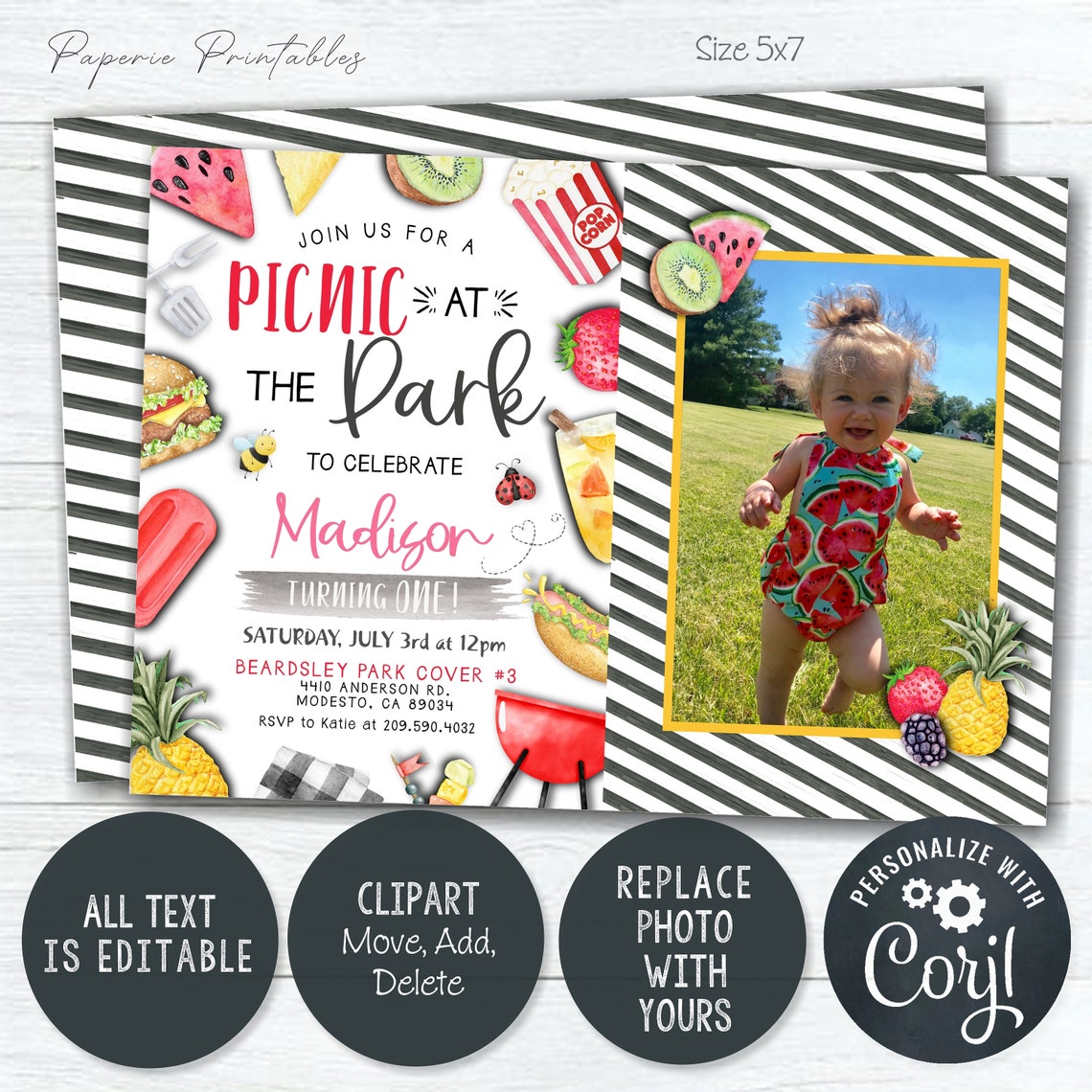 Editable Picnic Birthday Invitation: Picnic in the Park (DIY With Corjl ...