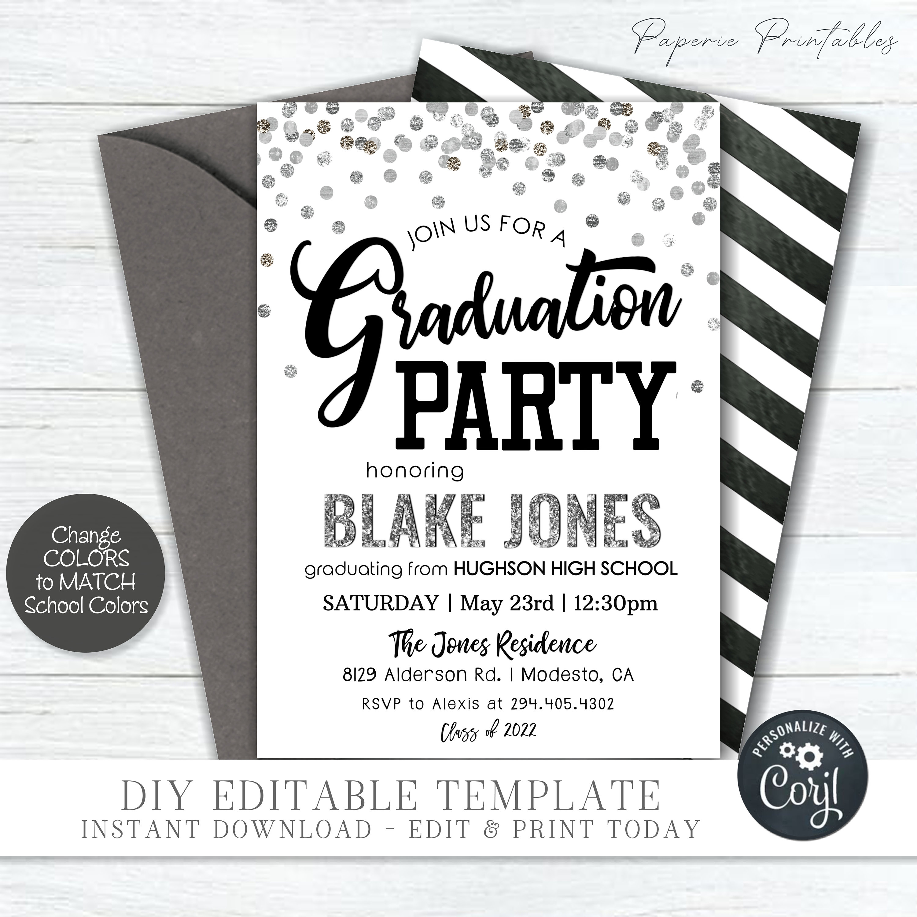 EDITABLE Graduation Party Invitation Silver Foil Graduation - Etsy