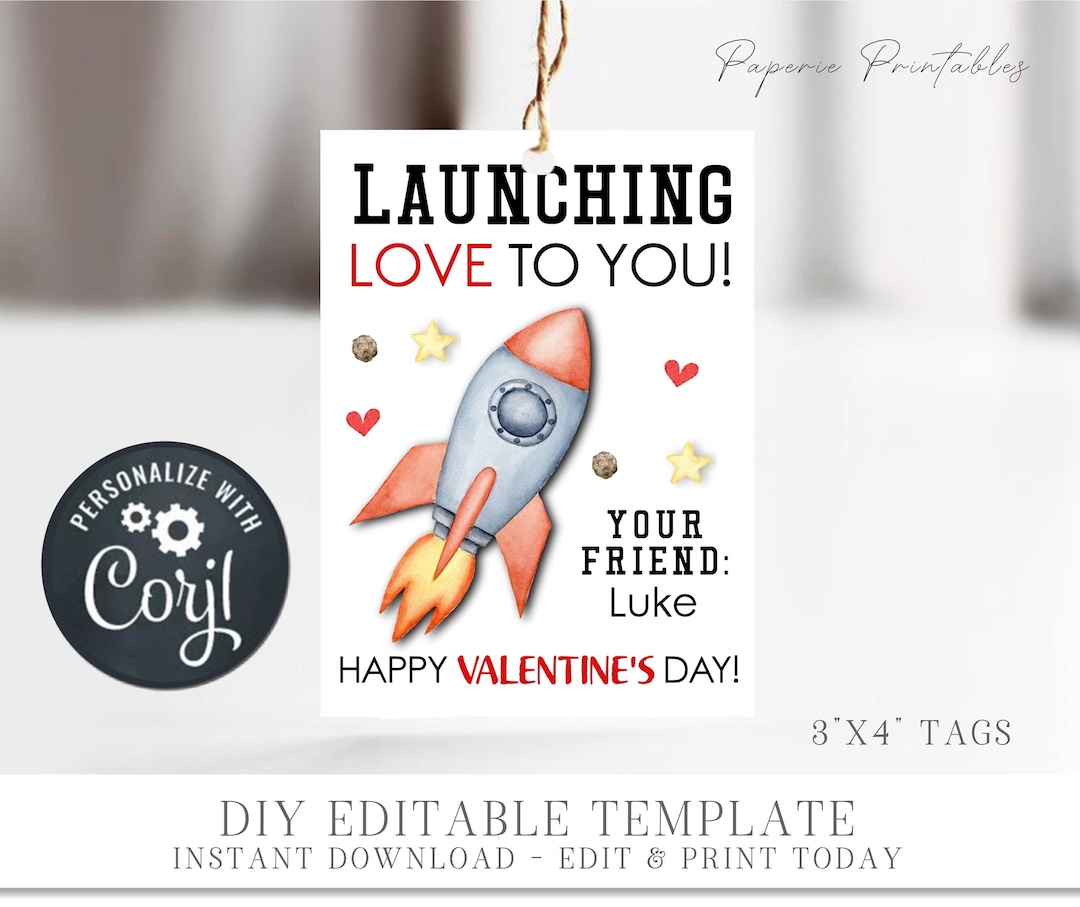 Rocket Valentine's Day Tags: Editable Kids Cards (digital Download) - Etsy