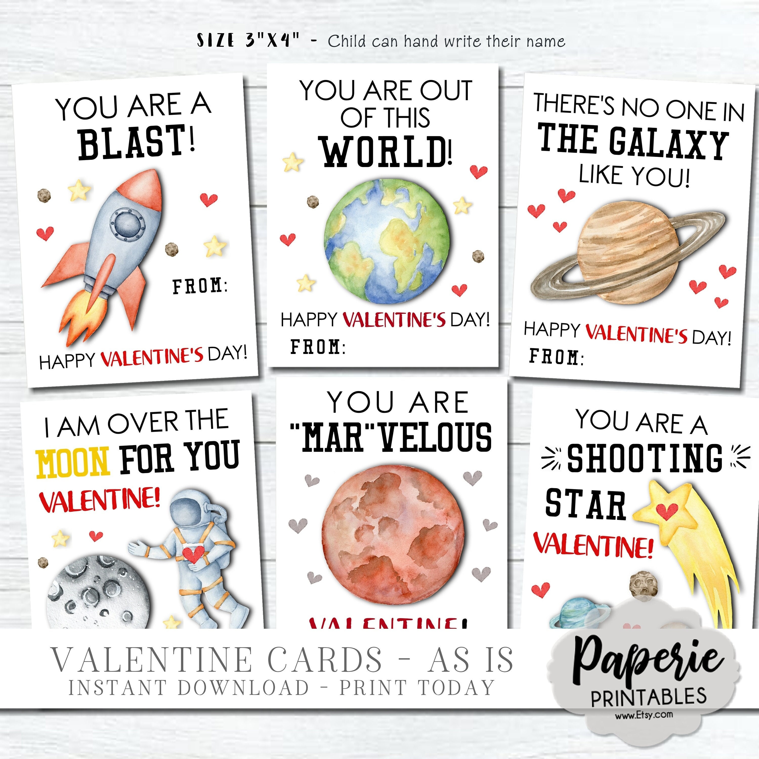 Space Valentine Tags Kids Valentine Cards Outer Space | Etsy