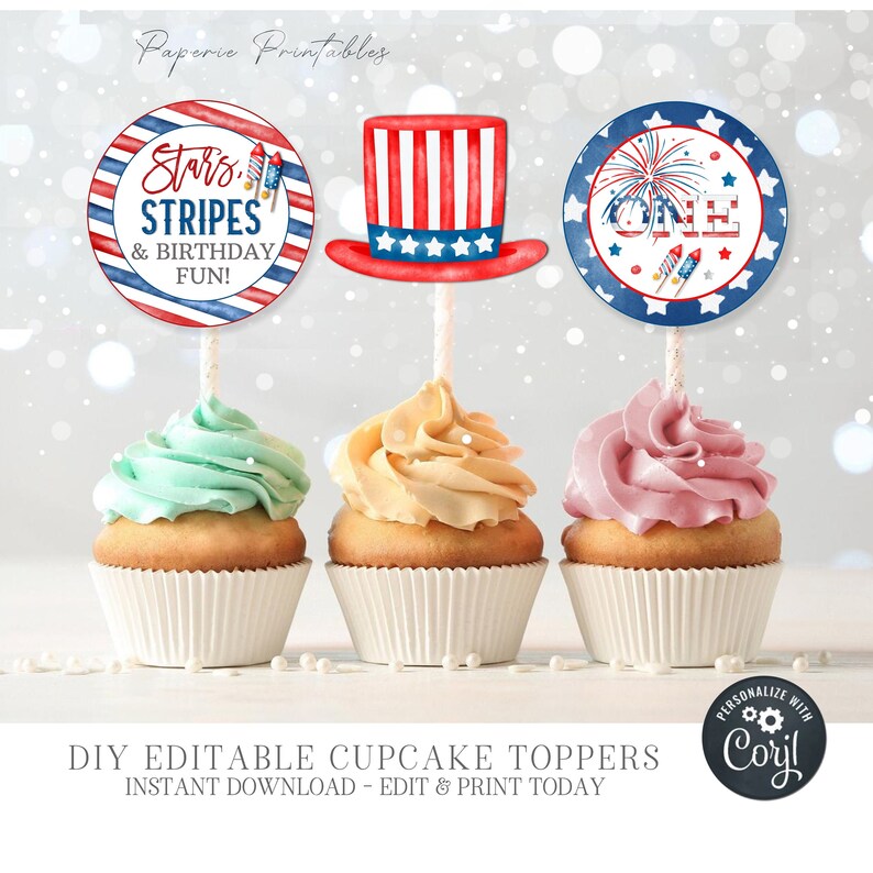Editable 4th of July Birthday Cupcake Toppers (digital Download) #BP89 ...