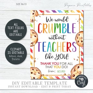 Editable Cookie Teacher Appreciation Sign: Printable Gift (DIY Corjl) # ...