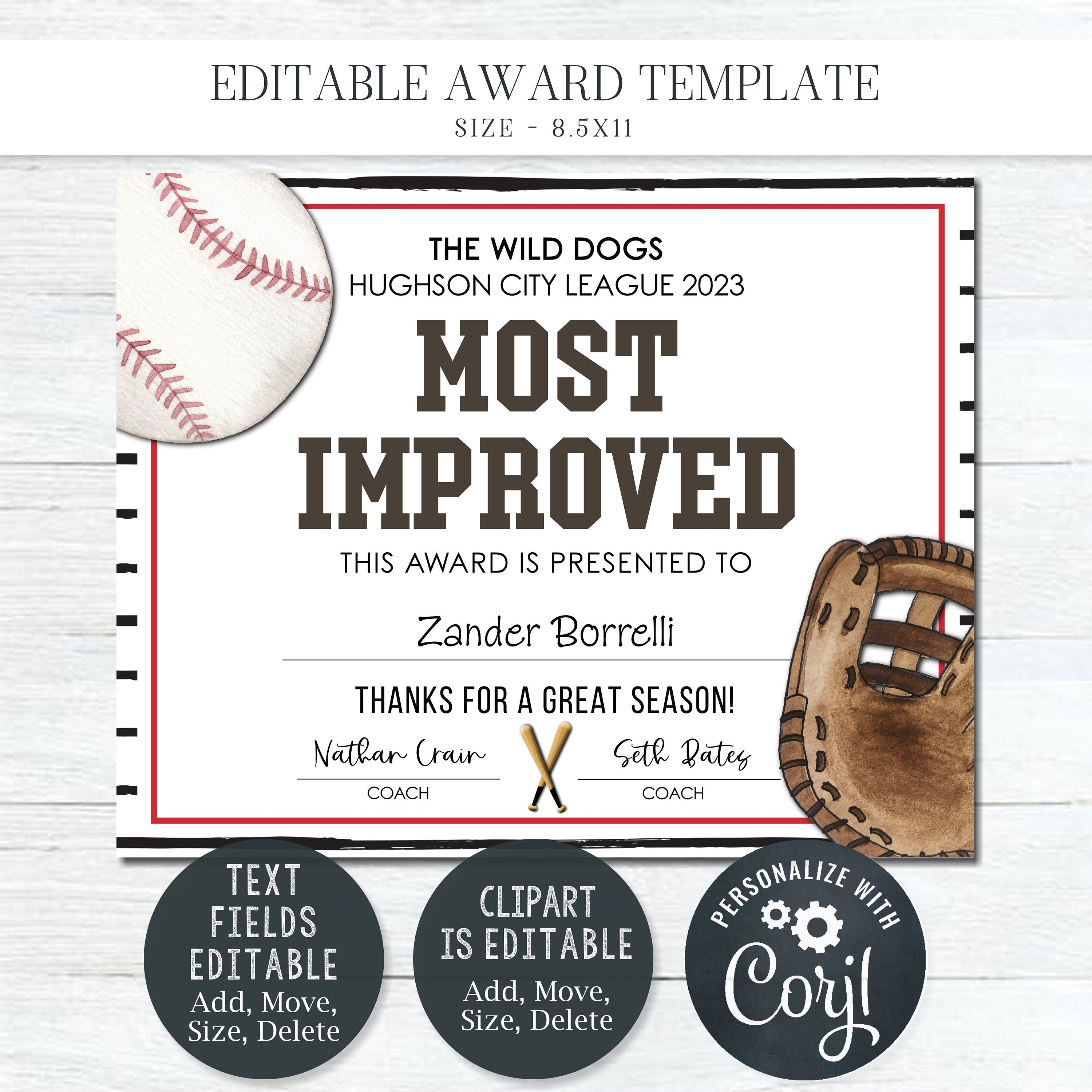 Editable Baseball Award Certificates: Team Party Printables (DIY W ...